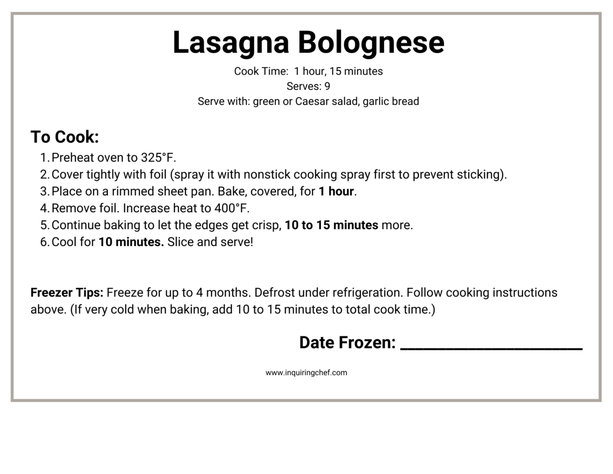 Lasagna Bolognese (made without ricotta cheese)